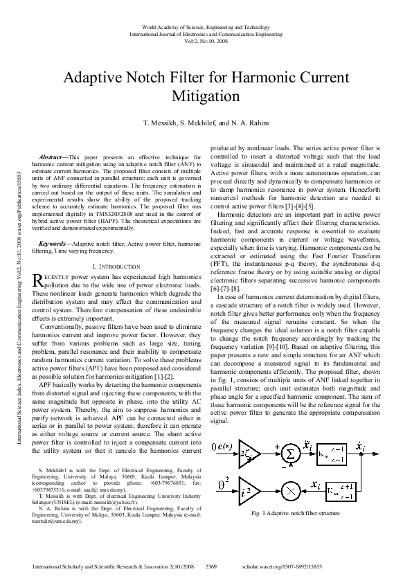 (PDF) Adaptive Notch Filter For Harmonic Current Mitigation