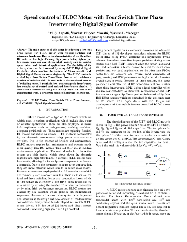 (PDF) Speed control of BLDC motor with Four Switch Three Phase Inverter ...