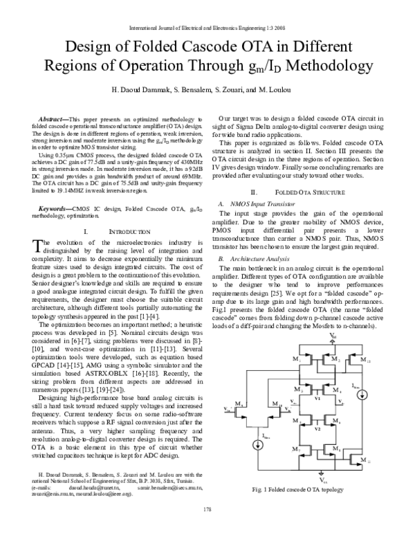 (PDF) Design Of Folded Cascode Ota In Different Regions Of Operation Through Gm/Id Methodology