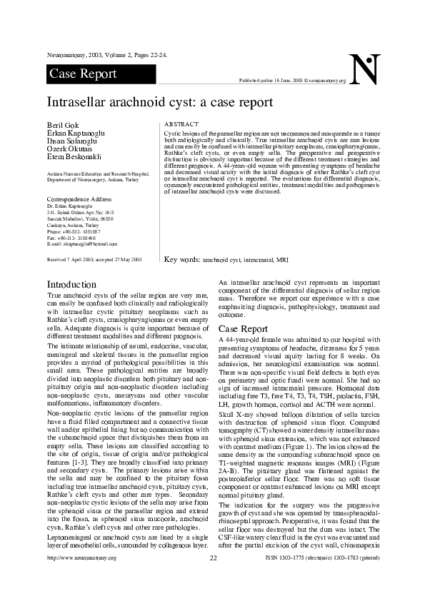 (PDF) [Intrasellar arachnoid cyst: a case report]