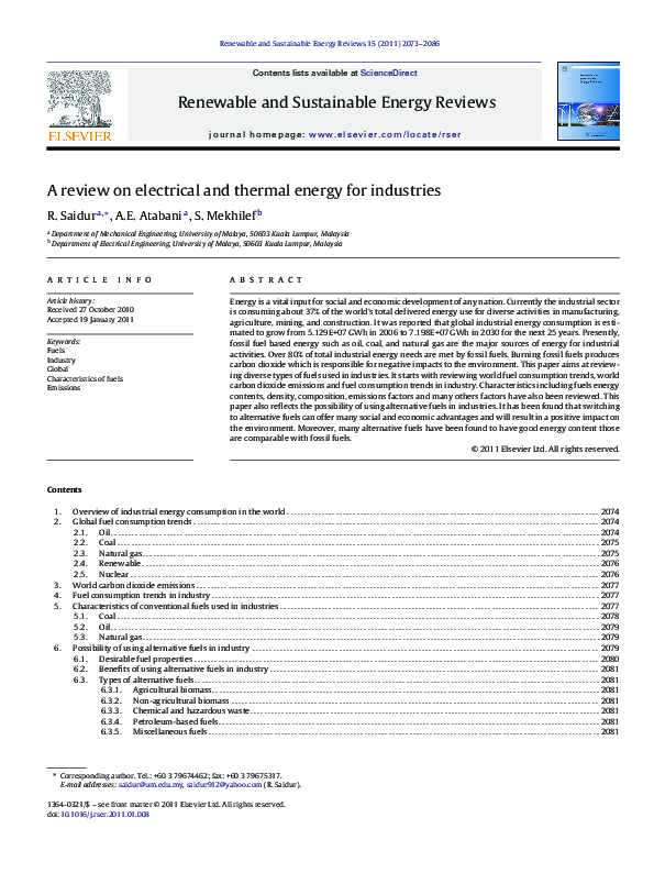 (PDF) A review on electrical and thermal energy for industries