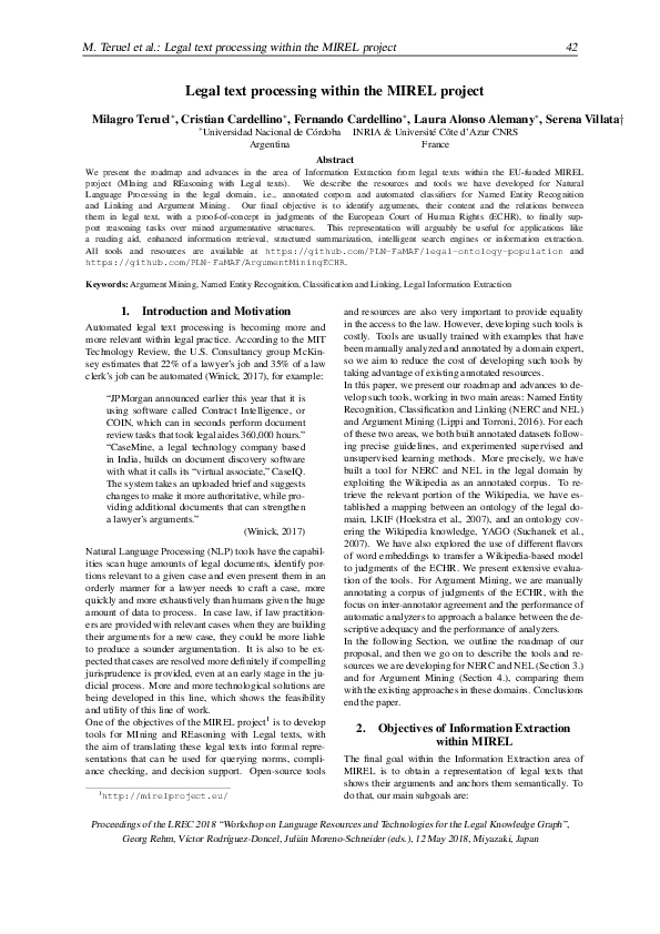 (PDF) Legal text processing within the MIREL project