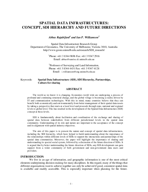 Pdf Spatial Data Infrastructures Concept Sdi Hierarchy And Future