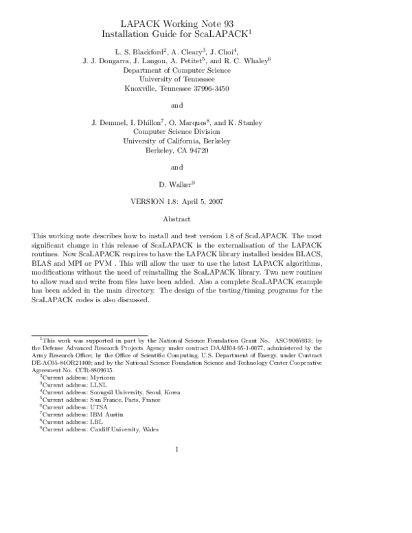 (PDF) LAPACK Working Note 93: Installation Guide for ScaLAPACK (VERSION ...