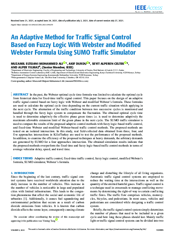 (PDF) An Adaptive Method for Traffic Signal Control Based on Fuzzy Logic With Webster and ...