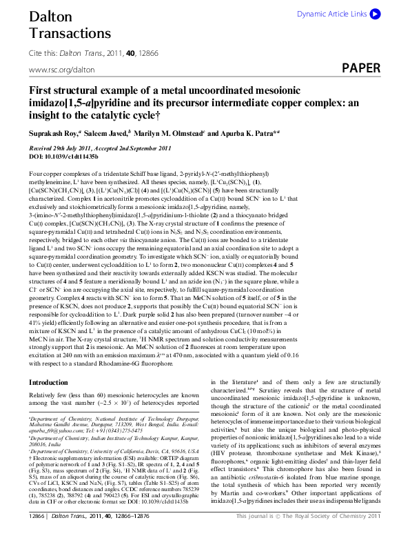 (PDF) First structural example of a metal uncoordinated mesoionic ...