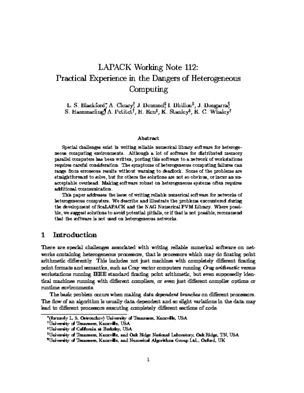 Pdf Lapack Working Note 112 Practical Experience In The Dangers Ofheterogeneous Computing