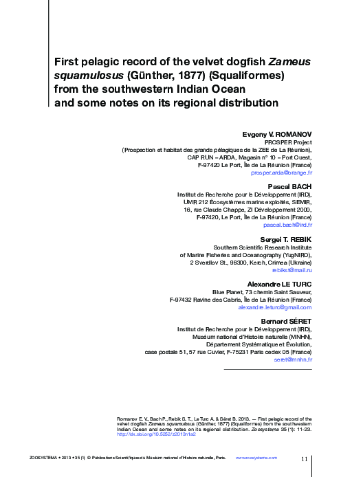 (PDF) First pelagic record of the velvet dogfish Zameus squamulosus ...