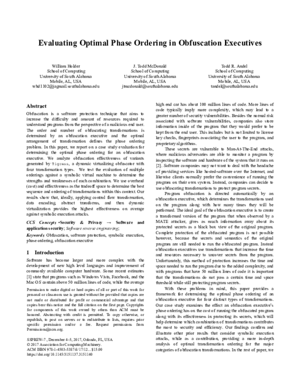 (PDF) Evaluating Optimal Phase Ordering in Obfuscation Executives