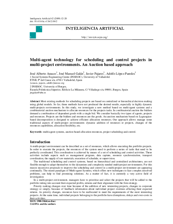 Pdf Multi Agent Technology For Scheduling And Control Projects In Multi Project Environments