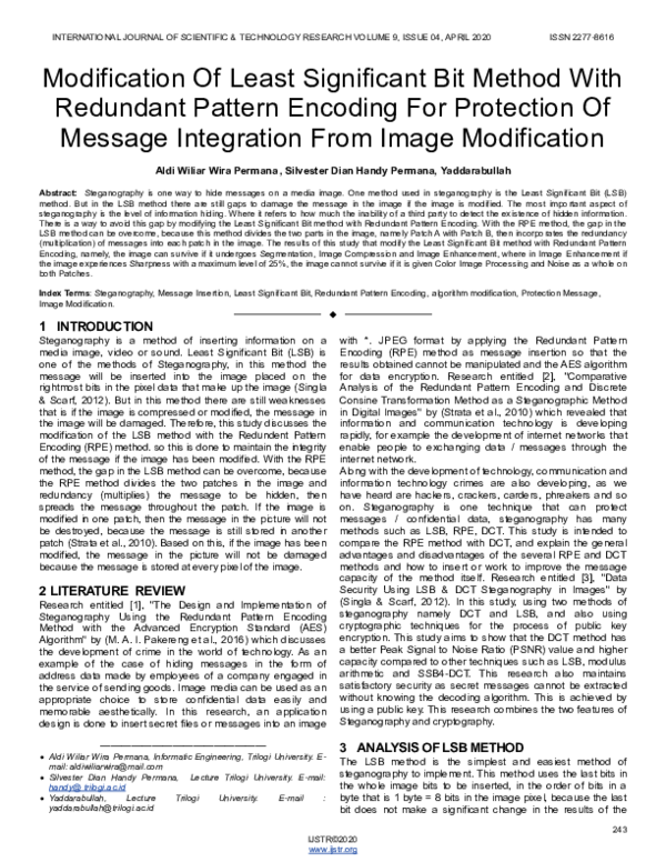 (PDF) Modification Of Least Significant Bit Method With Redundant Pattern Encoding For ...