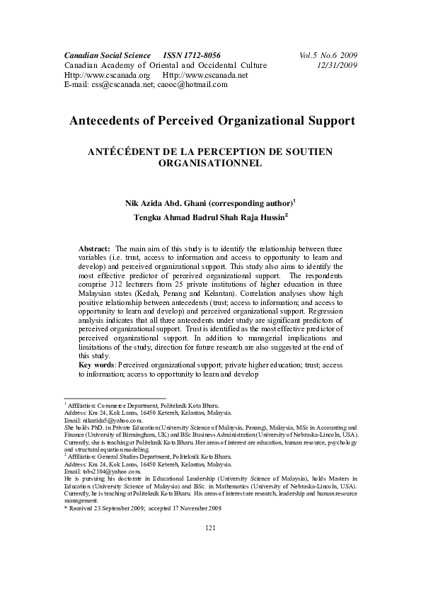 (PDF) Antecedents of perceived organizational support