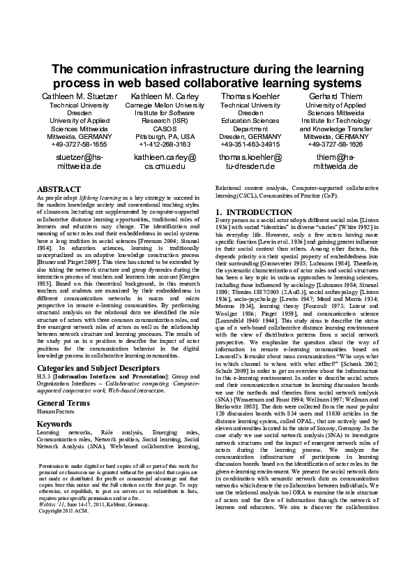 (PDF) The Communication Infrastructure during the Learning Process in Web Based Collaborative ...