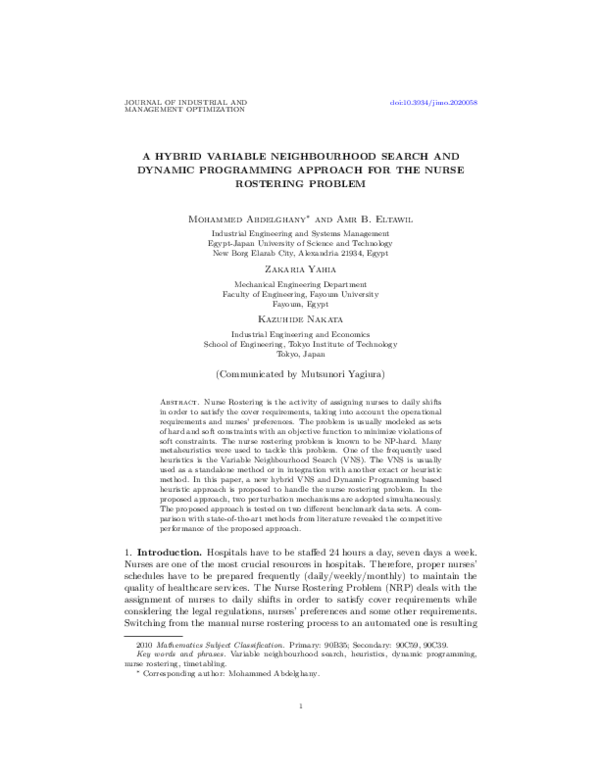 (PDF) A hybrid variable neighbourhood search and dynamic programming approach for the nurse ...