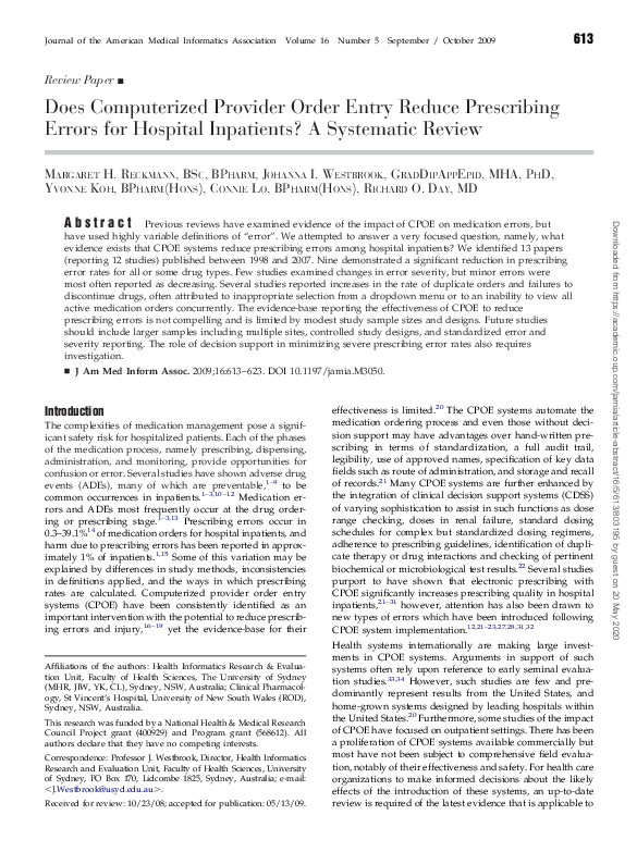 (PDF) Does Computerized Provider Order Entry Reduce Prescribing Errors ...