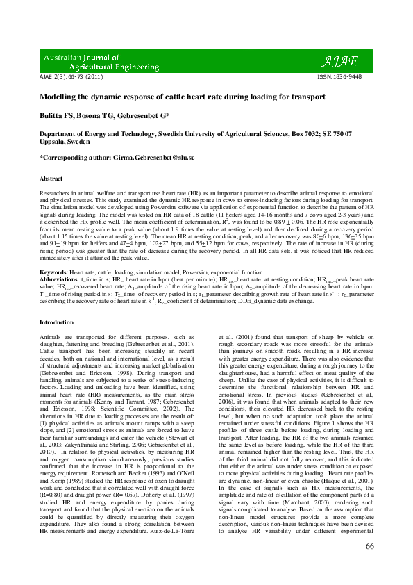 (PDF) Modelling the dynamic response of cattle heart rate during ...