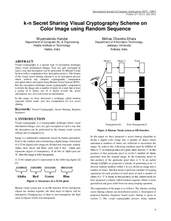 (PDF) kn Secret Sharing Visual Cryptography Scheme on Color Image using Random Sequence