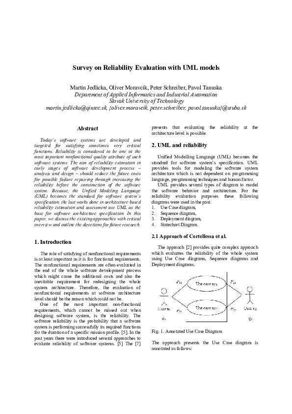 (PDF) Survey on Reliability Evaluation with Uml Models