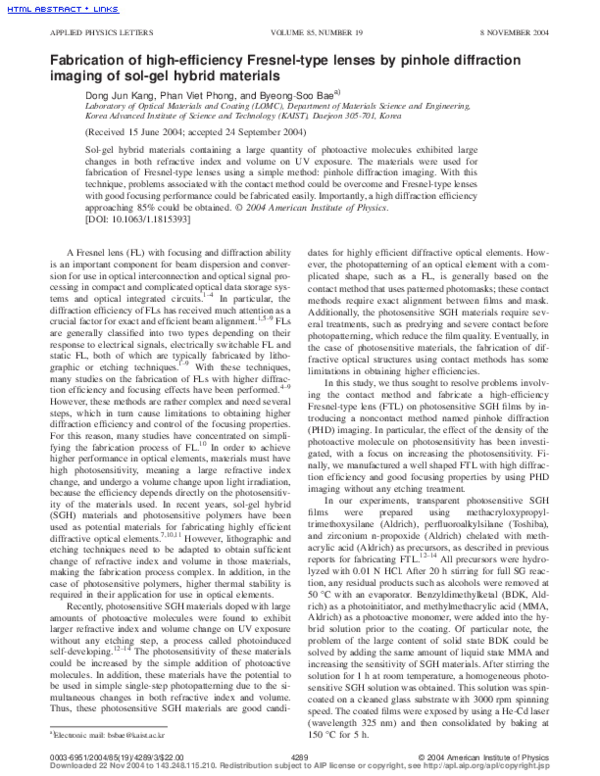 (PDF) Fabrication of high-efficiency Fresnel-type lenses by pinhole ...