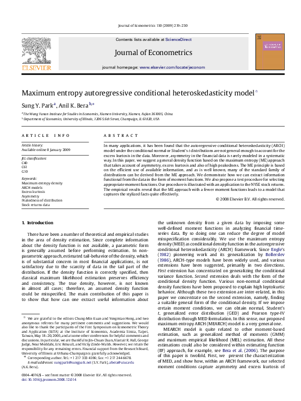 (PDF) Maximum entropy autoregressive conditional heteroskedasticity model