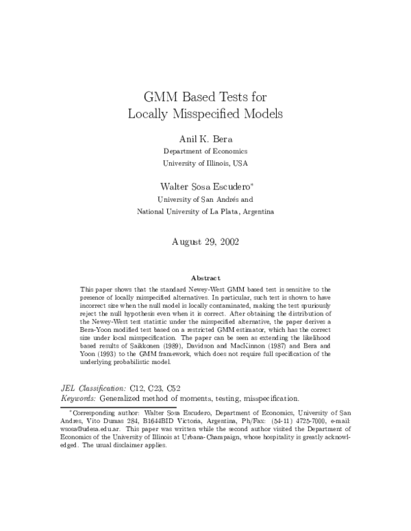(PDF) GMM Based Tests for Locally Misspecified Models