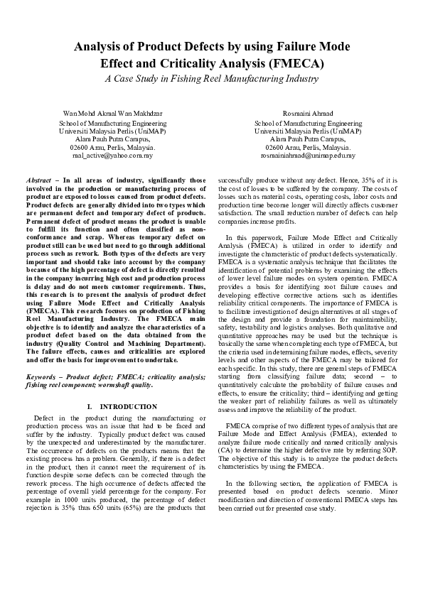 (PDF) Analysis of Product Defects by using Failure ModeEffect and ...