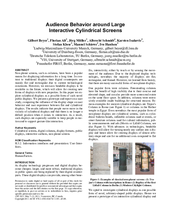 (PDF) Audience behavior around large interactive cylindrical screens