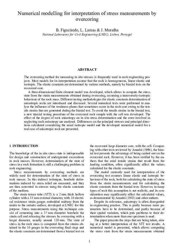 (PDF) Numerical modelling for interpretation of stress measurements by ...