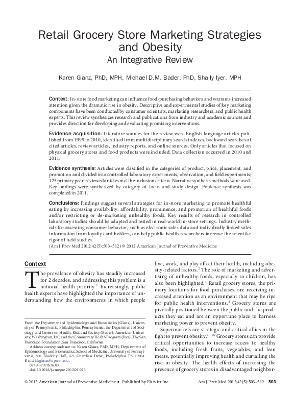 (PDF) Retail Grocery Store Marketing Strategies and Obesity
