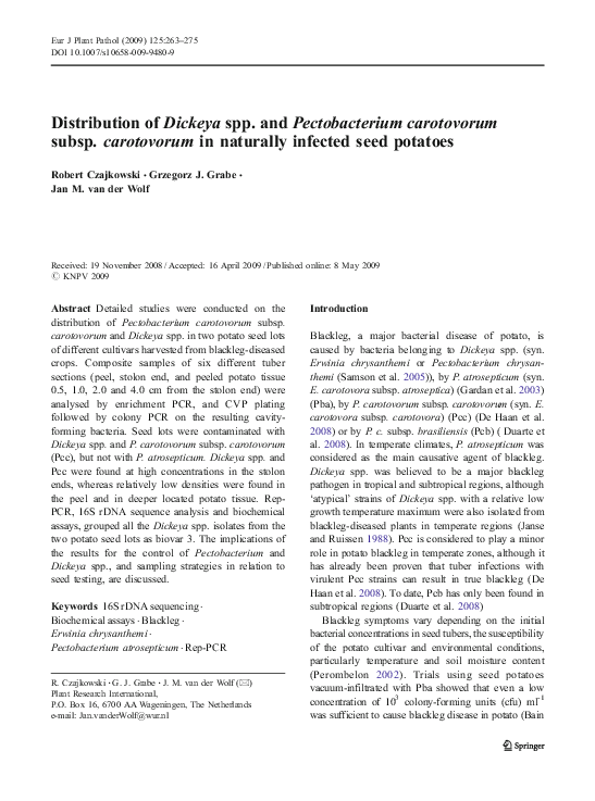 (PDF) Distribution of Dickeya spp. and Pectobacterium carotovorum subsp ...