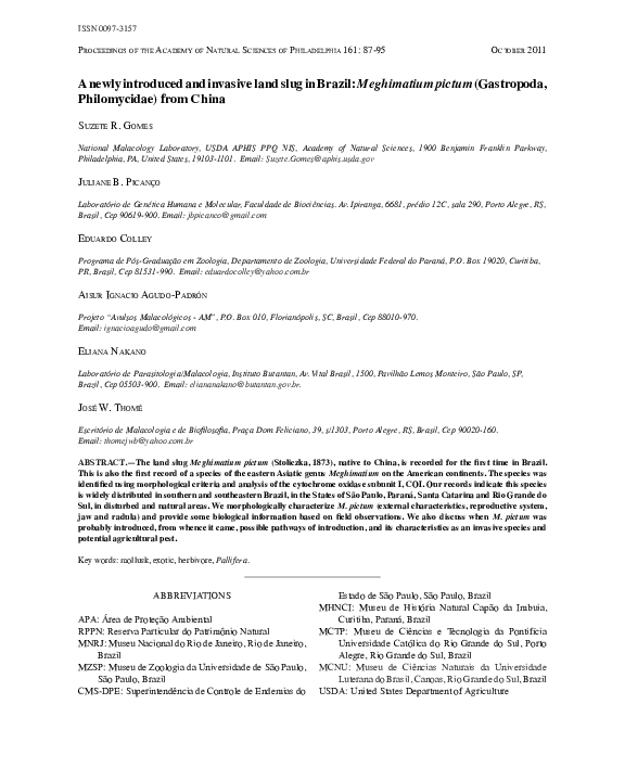 (PDF) A newly introduced and invasive land slug in Brazil: Meghimatium ...