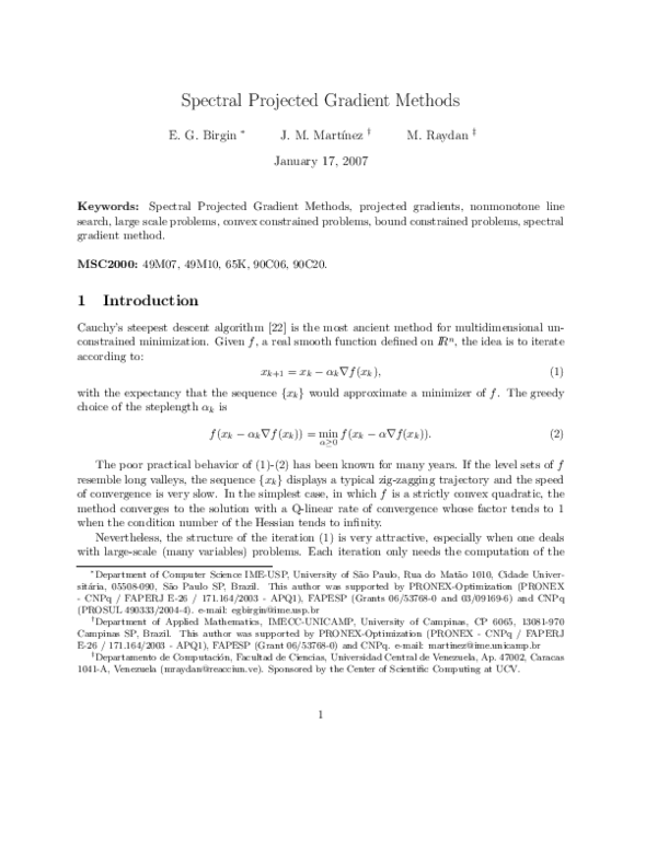 Pdf Spectral Projected Gradient Methods