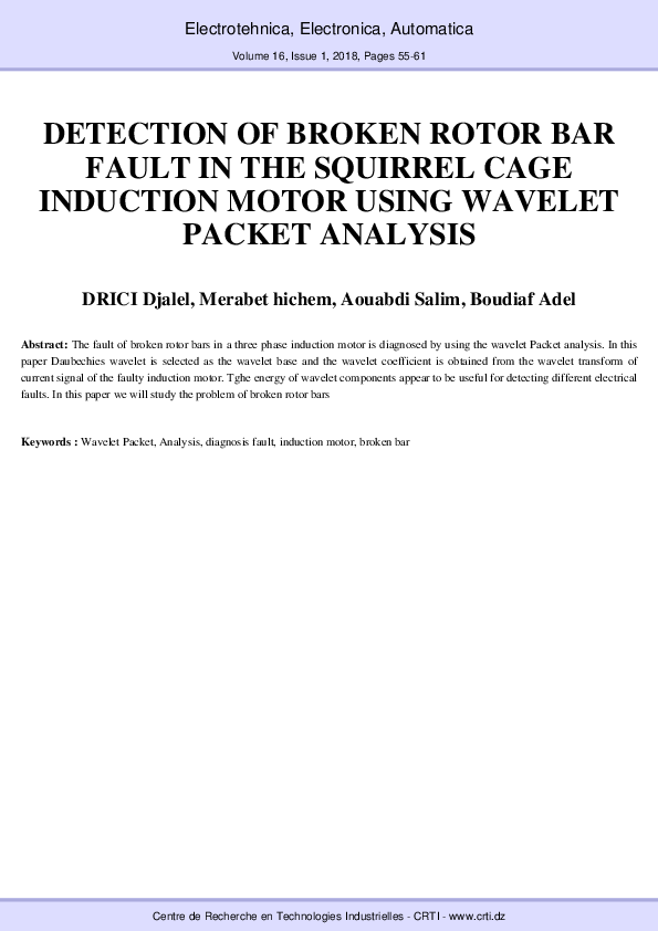 (PDF) Wavelet Analysis for Rotor Bar Fault Detection