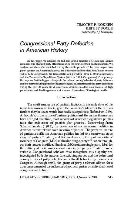 (PDF) Congressional Party Defection in American History