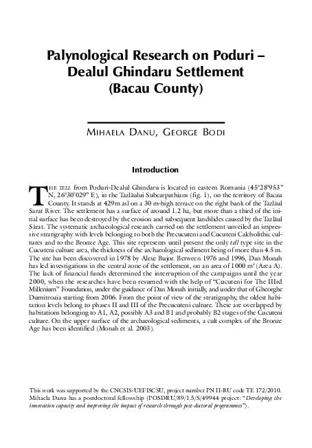 (PDF) Palynological research on Poduri – Dealul Ghindaru settlement ...