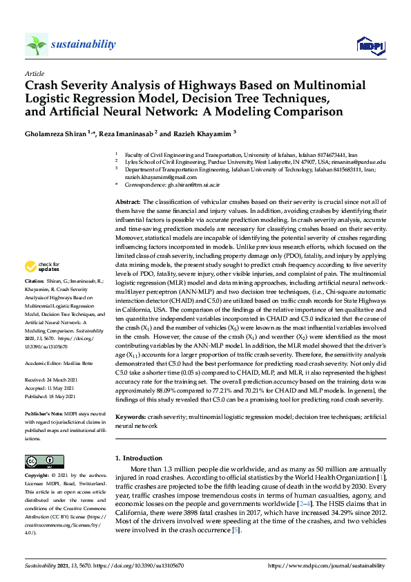 Pdf Crash Severity Analysis Of Highways Based On Multinomial Logistic Regression Model