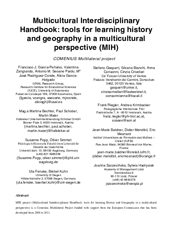 (PDF) Multicultural Interdisciplinary Handbook: tools for learning history and geography in a ...
