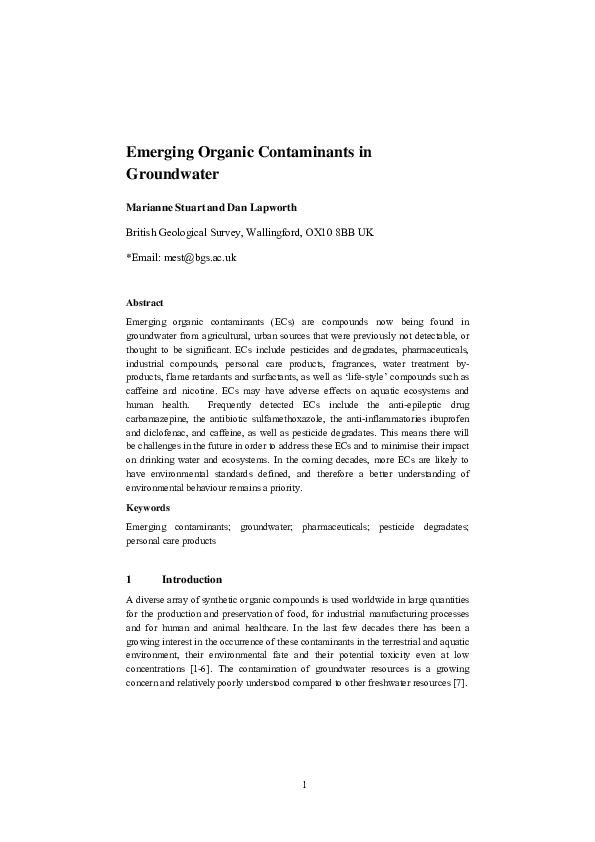 (PDF) Emerging organic contaminants in groundwater: A review of sources, fate and occurrence