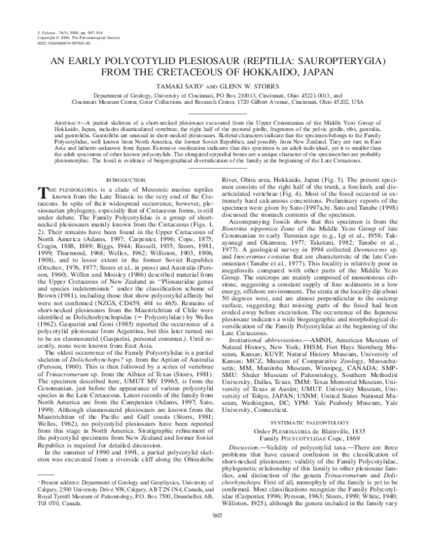 (PDF) An early polycotylid plesiosaur (Reptilia: Sauropterygia) from ...