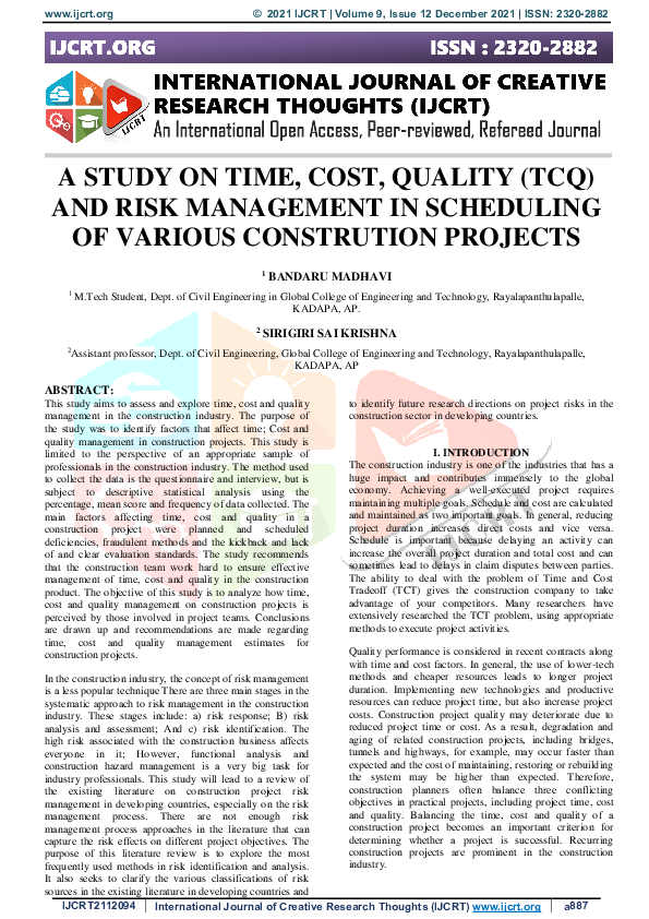 (PDF) A Study on Time, Cost, Quality (TCQ) and Risk Management in ...