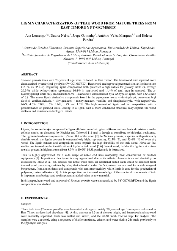 (PDF) Lignin Characterization of Teak Wood from Mature Trees from East ...
