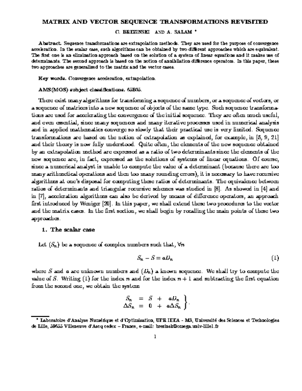 Pdf Matrix And Vector Sequence Transformations Revisited