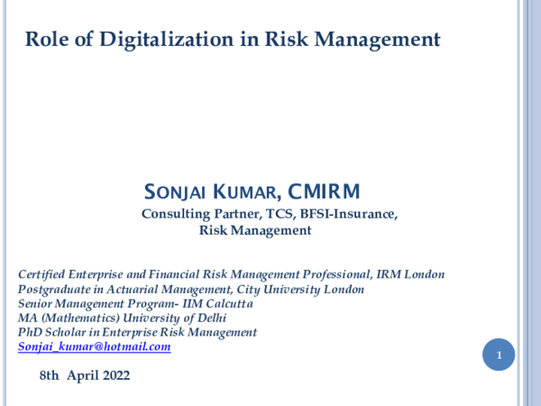 (PDF) Role of Digitalization in Risk Management