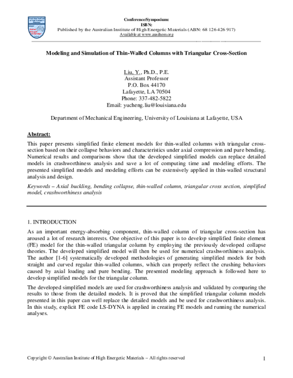 (PDF) Modeling and Simulation of Thin-Walled Columns with Triangular Cross-Section
