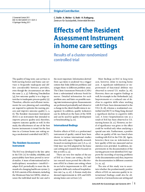 (PDF) Effects of the Resident Assessment Instrument in home care ...