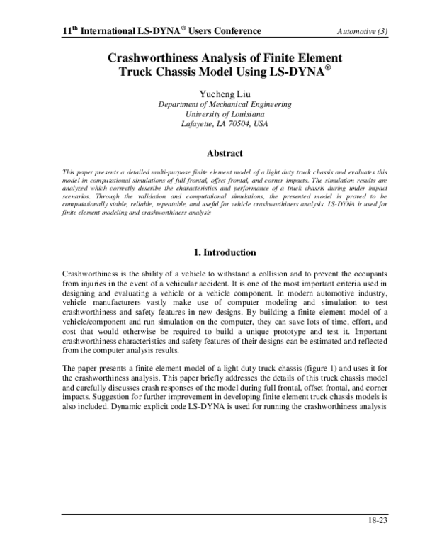 (PDF) Crashworthiness Analysis of Finite Element Truck Chassis Model Using LS-DYNA