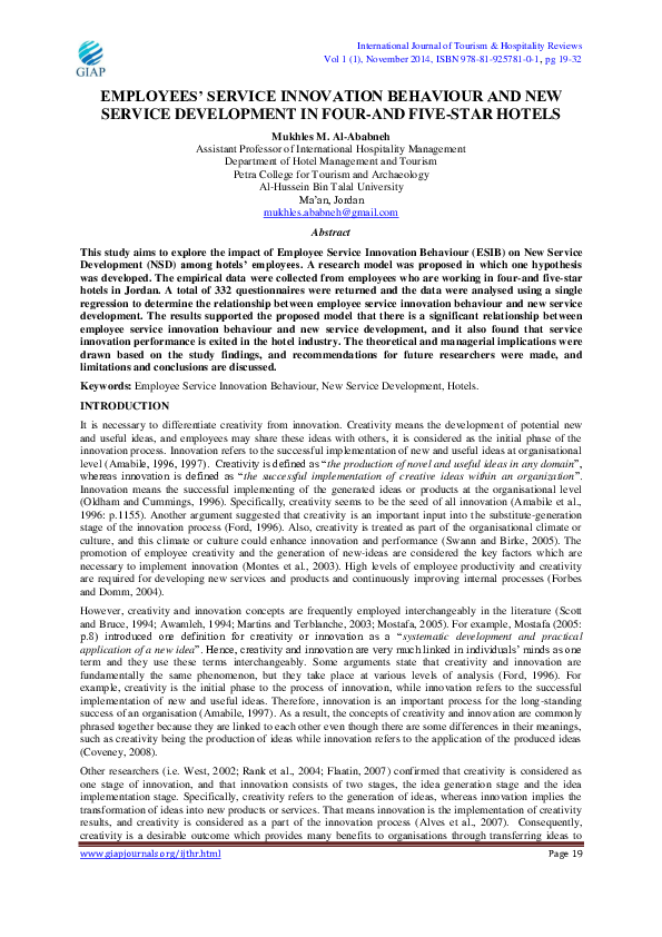 (PDF) Employees’ Service Innovation Behavior and New Service Development in Four- and Five-Star ...