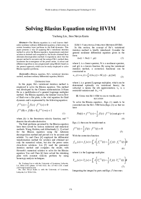 (PDF) Solving Blasius Equation using HVIM