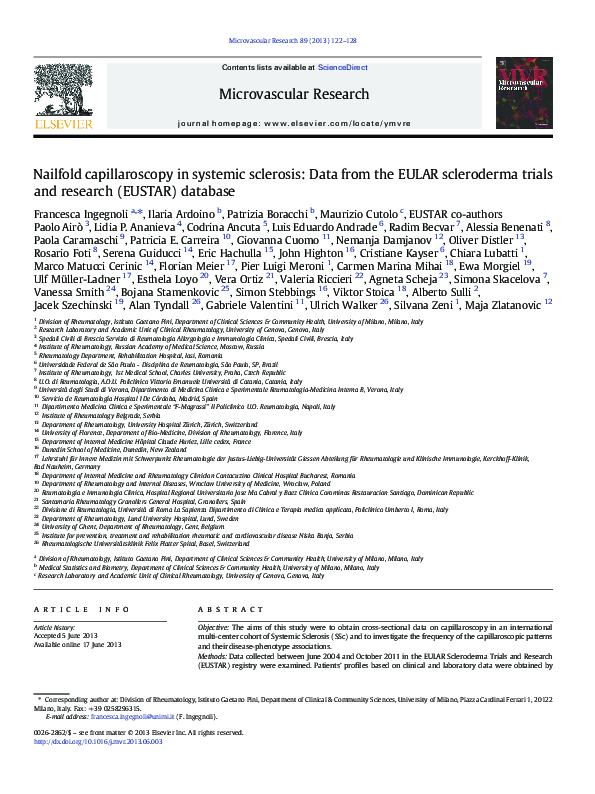 Pdf Nailfold Capillaroscopy In Systemic Sclerosis Data From The Eular Scleroderma Trials And