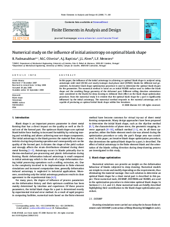 (PDF) Numerical study on the influence of initial anisotropy on optimal blank shape | luis ...
